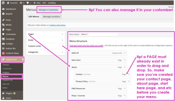Complete guide to organizing blog menus and side bars - Ivory Mix