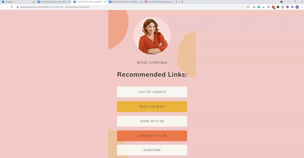 Create a customizable Instagram bio link in Canva - Ivory Mix