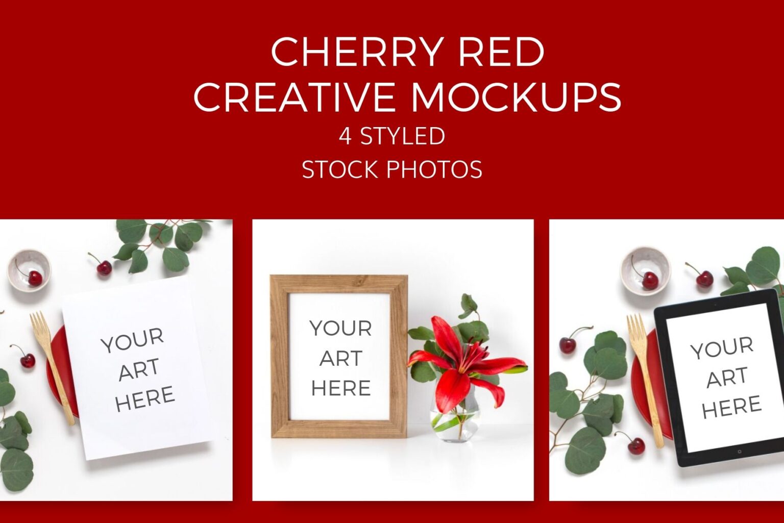 Cherry Red Creative Mockups (4+ Styled Stock Photos) - Ivory Mix