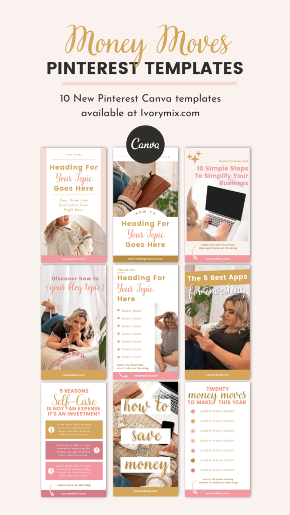 List and Blog Pinterest Pin Templates (Canva template) - Ivory Mix