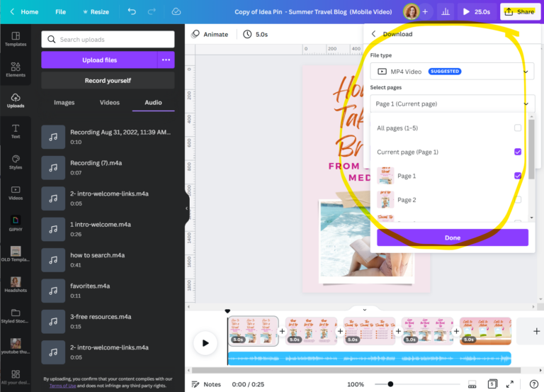 How to add MUSIC or VOICE OVER to Pinterest Idea Pins using CANVA ...